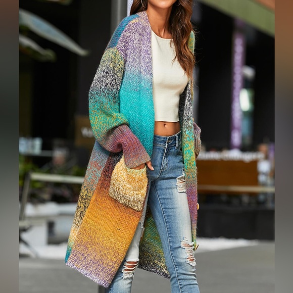CGYY | Sweaters | Cgyy Gradient Button Down Duster Cardigan With ...